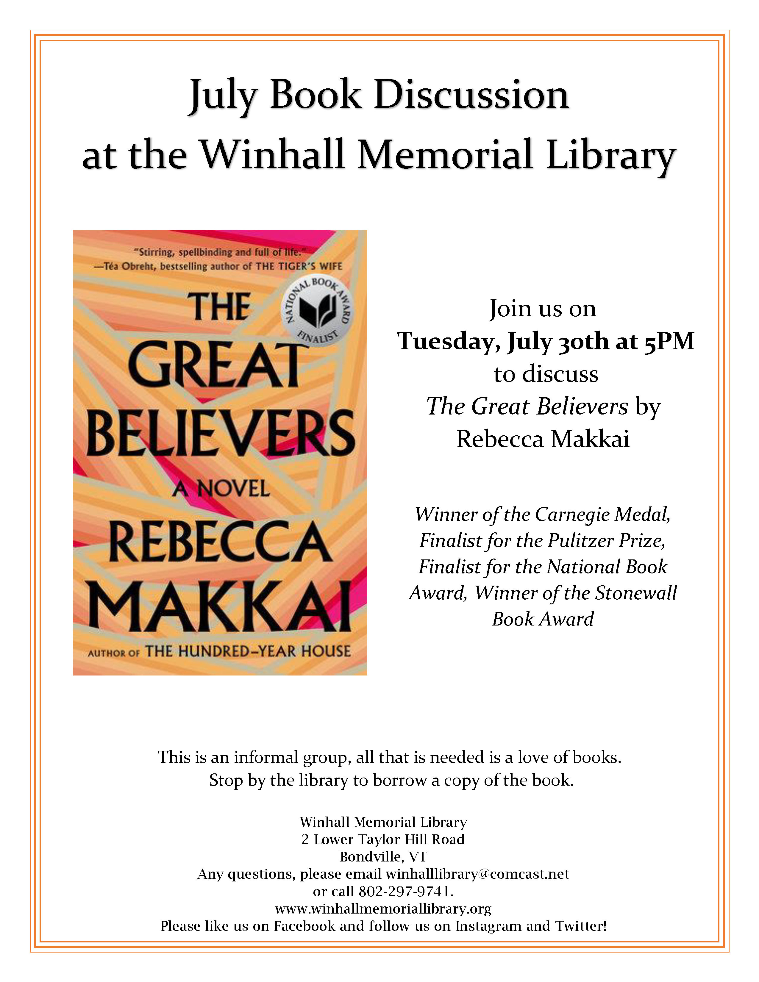 July 2019 Book Discussion – Winhall Memorial Library